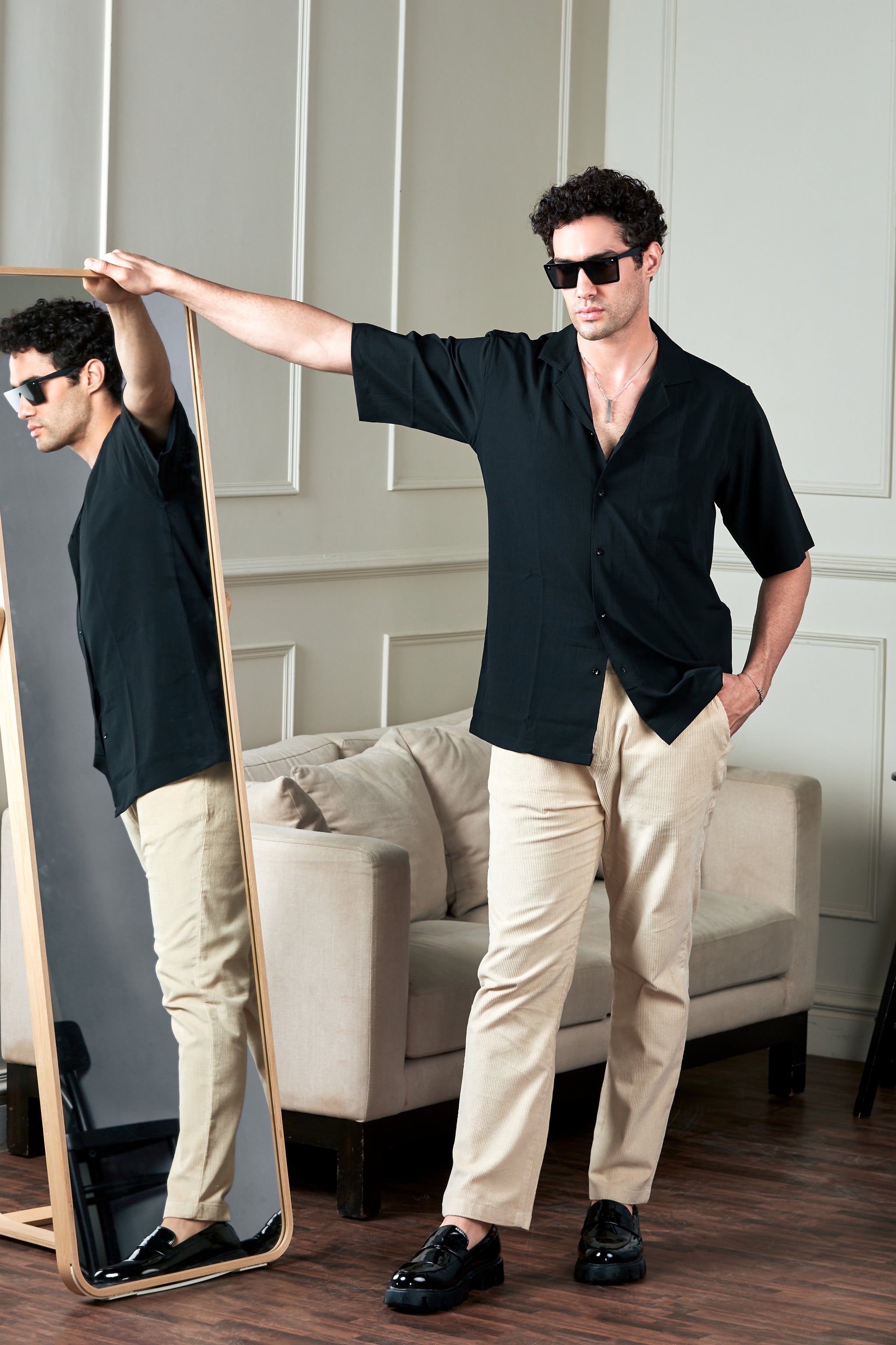 Ripple Cuban Collar Jet black Shirt