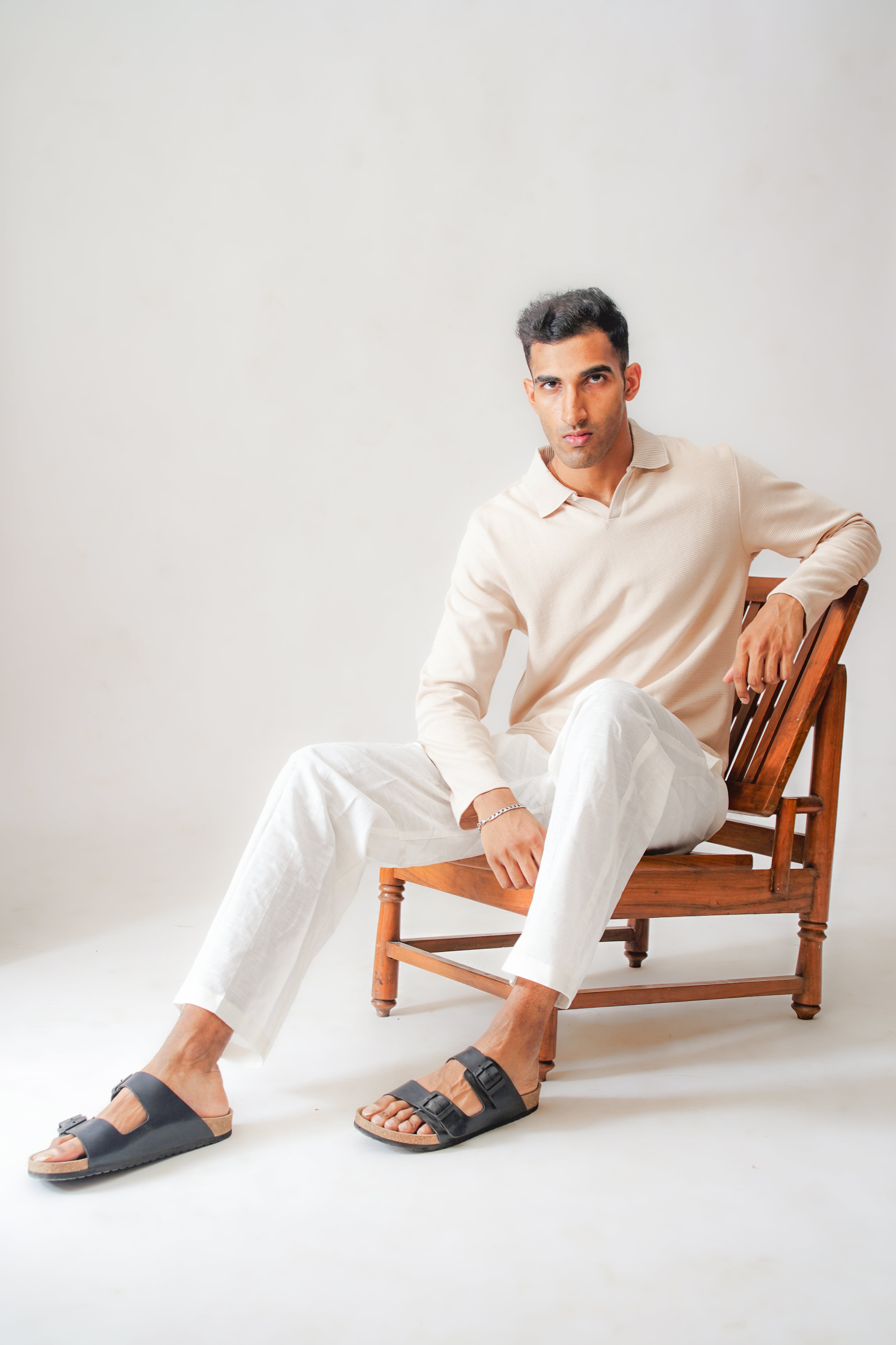 Ottoman Rib Knit Polo in Oatmeal Color