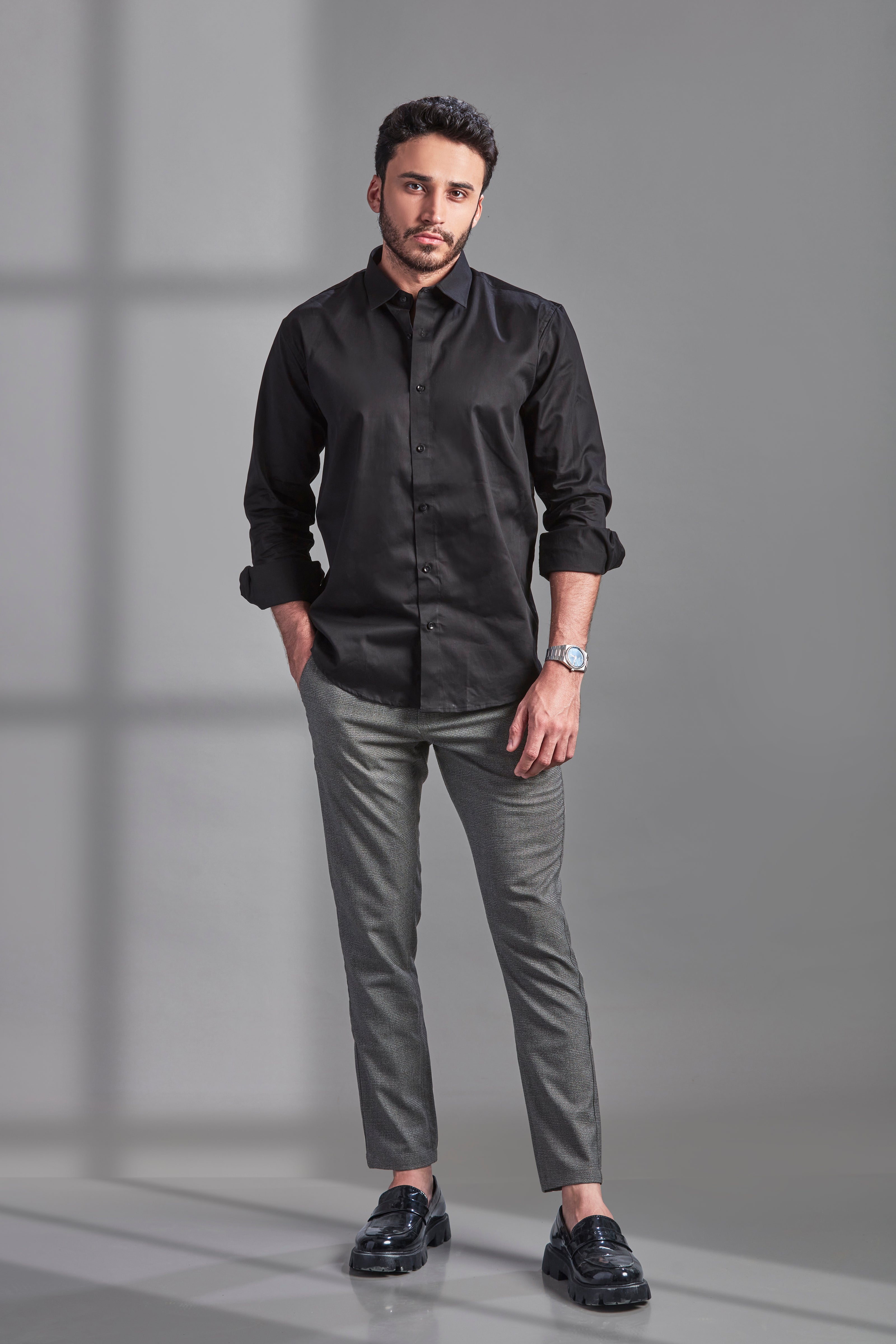 Solid Giza Satin Jet Black