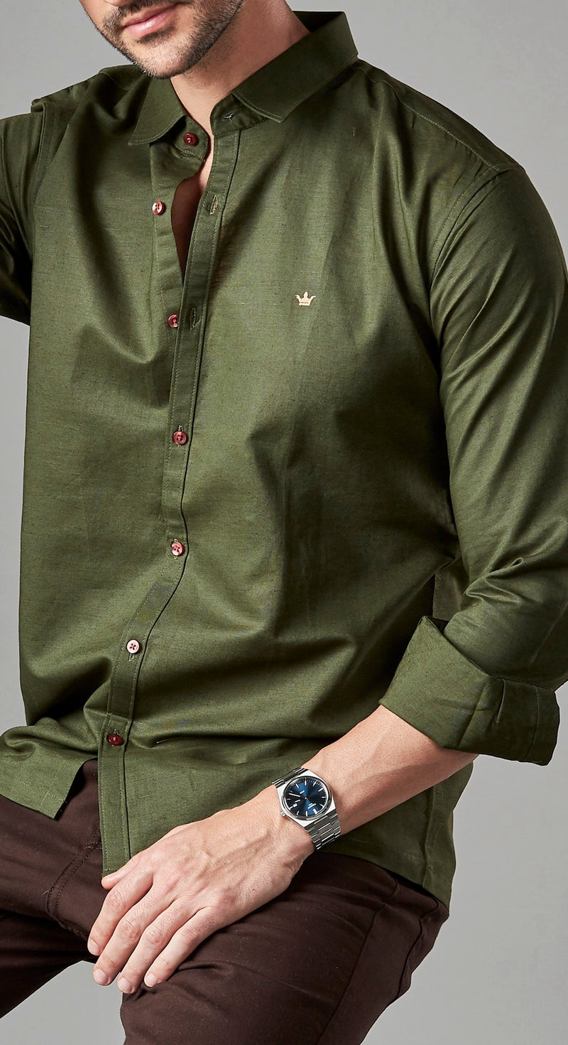 Conquest Olive Green Linen Blend Shirt