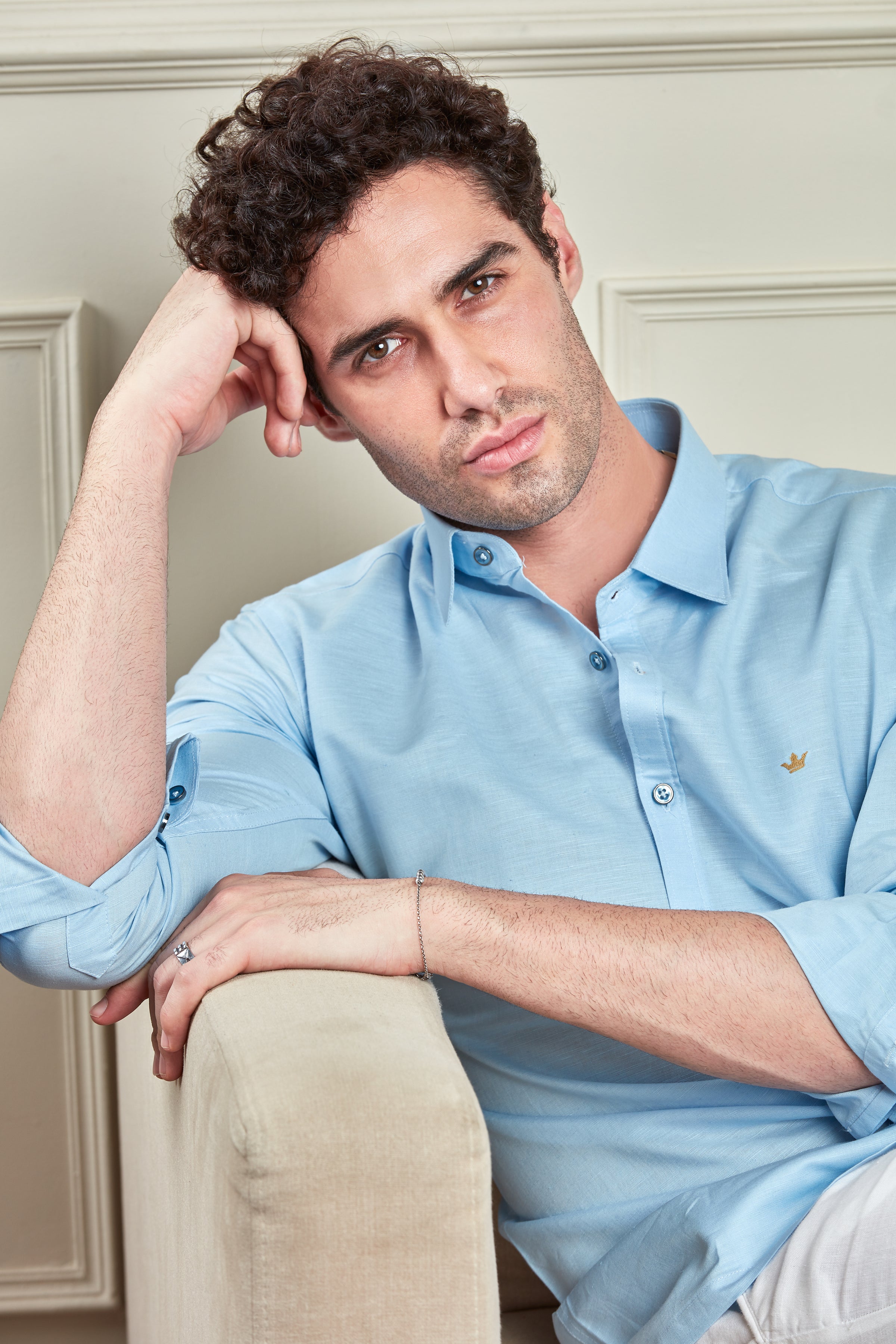 Conquest Baby Blue Linen Blend Shirt