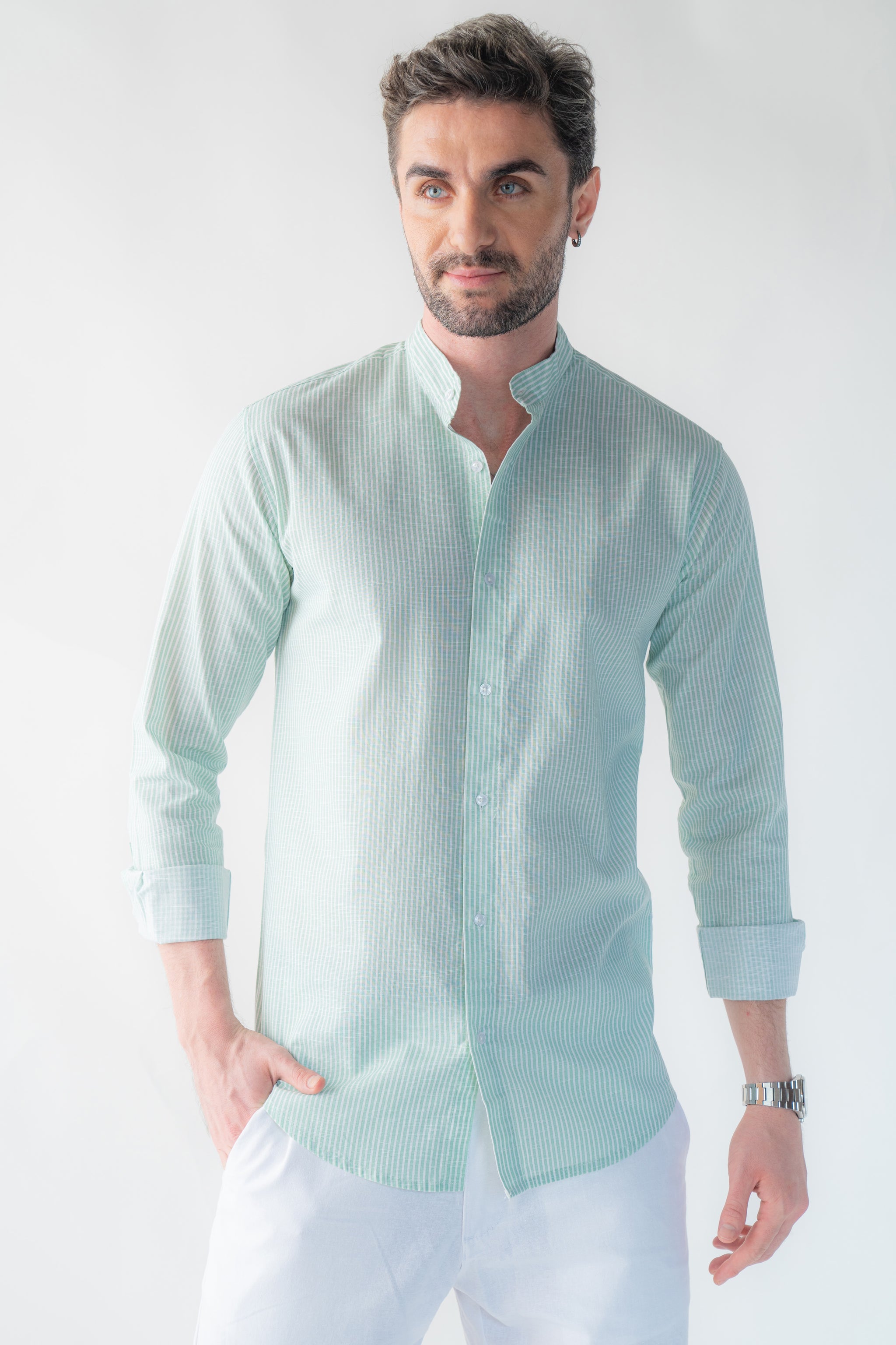 Pinstripe linen Bali green Shirt